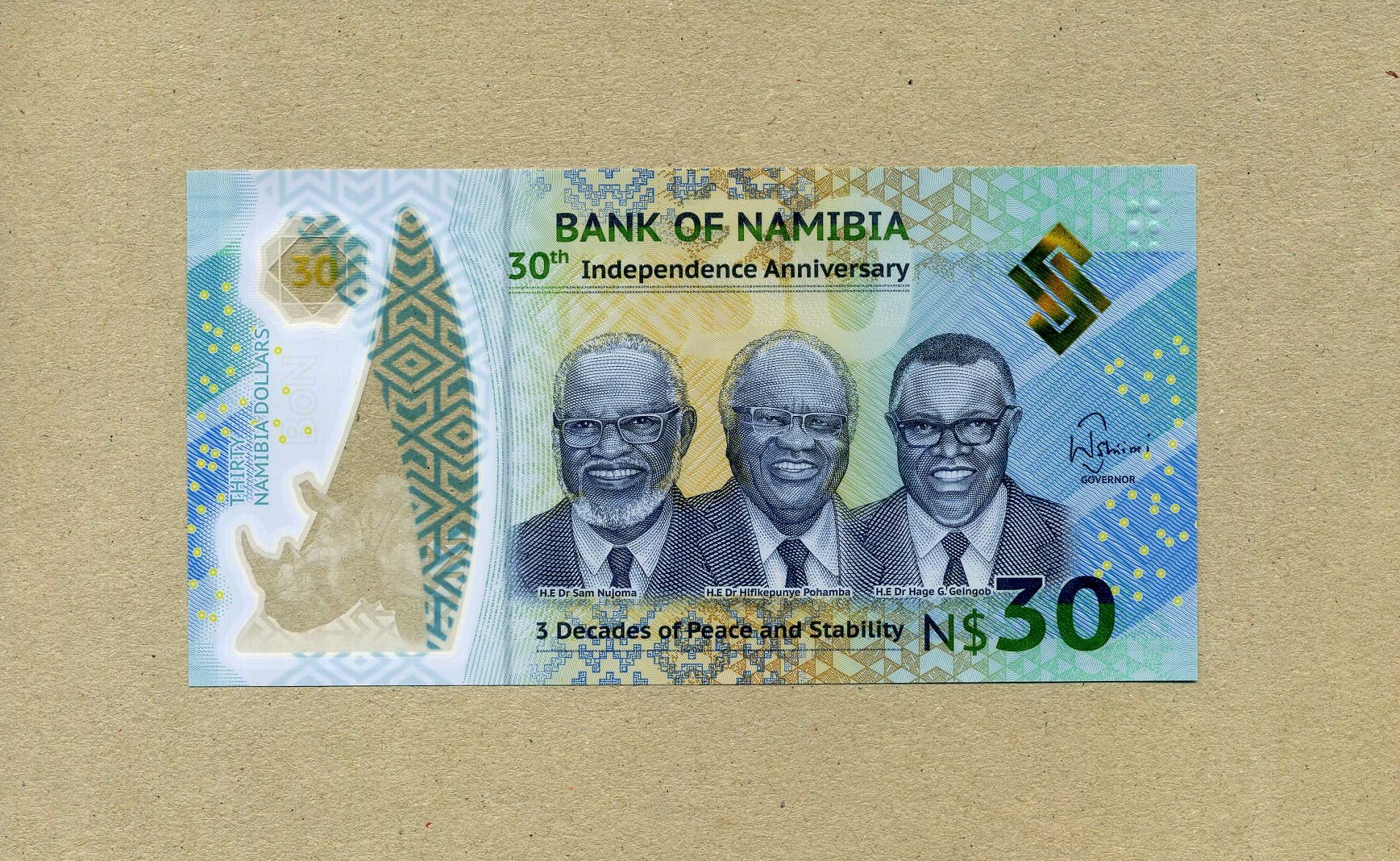 Namibia 30 Namibia-Dollars 2020 - Neue Ausgabe 2021 - Polymer - 30th ...