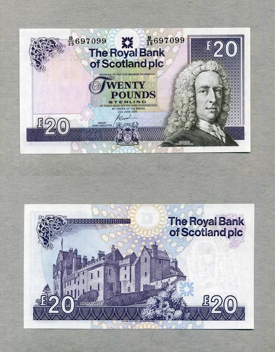 THE ROYAL BANK OF SCOTLAND 20 POUNDS 27.6.2000 P.354d unc/kassenfrisch ...