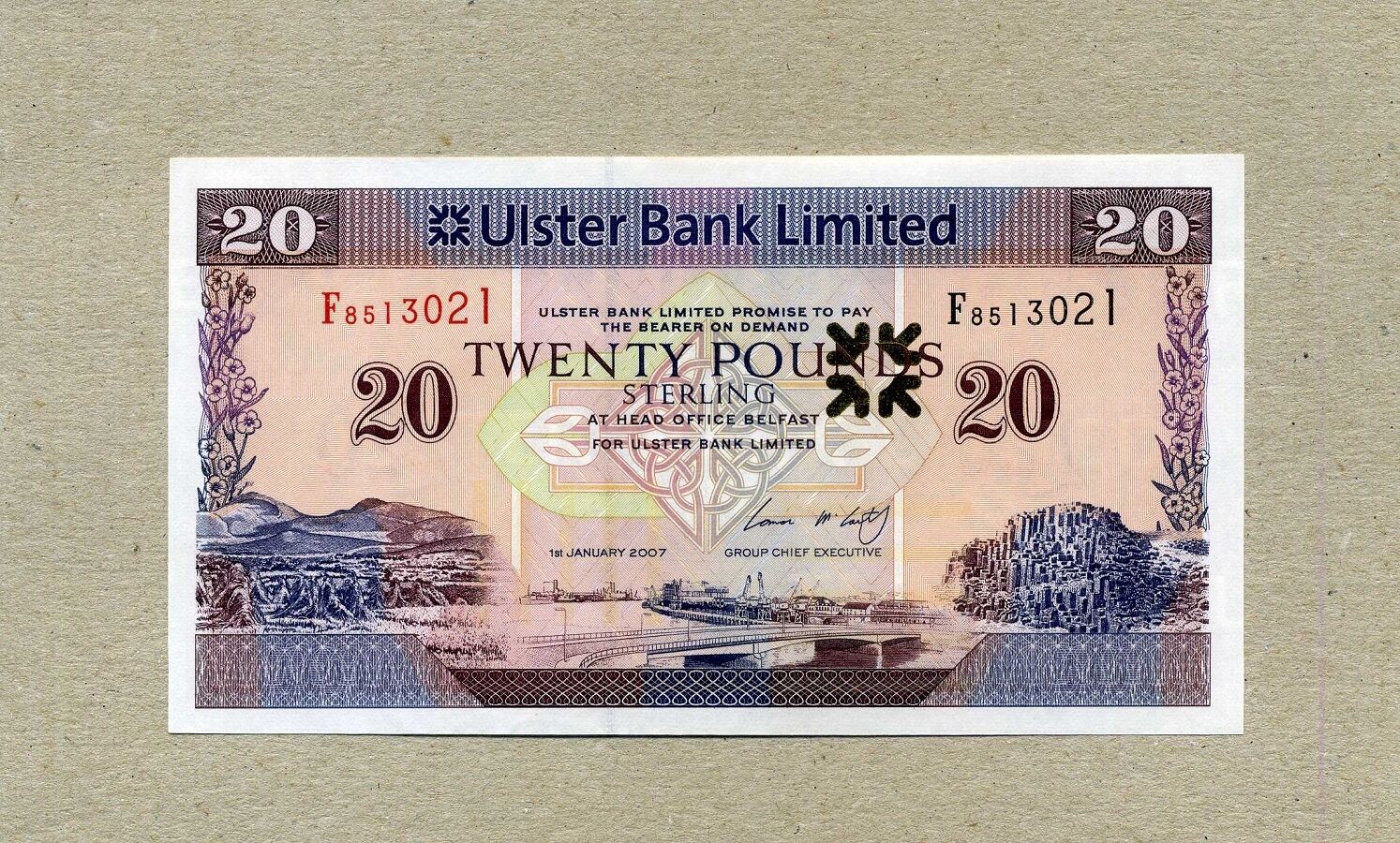 ULSTER BANK LIMITED 20 Pounds Sterling 01.1.2007 P.342a unc ...