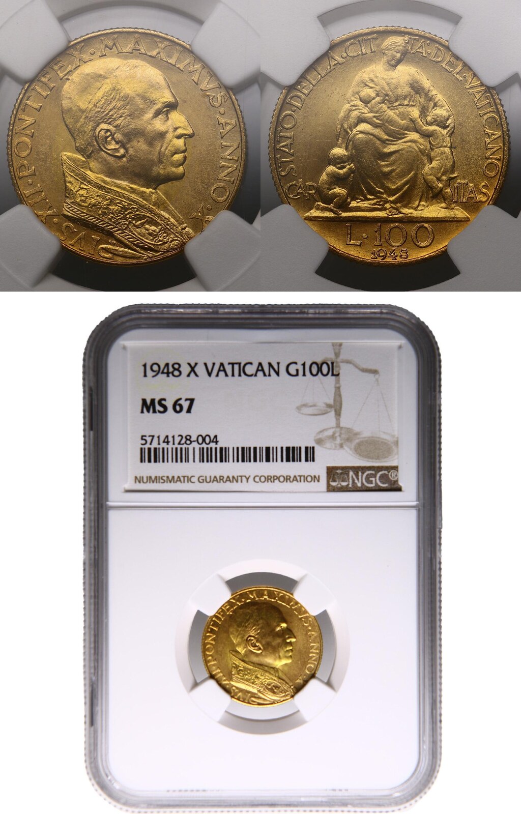 Vatican 100 lire 1948 Pius XII. MS67 | MA-Shops
