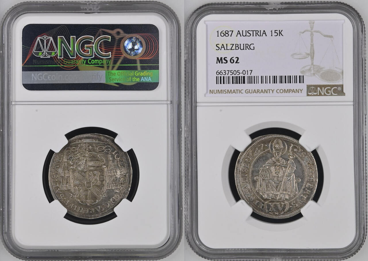 Austria – Salzburg, 15 Kreuzer 1687, NGC MS 62 | MA-Shops