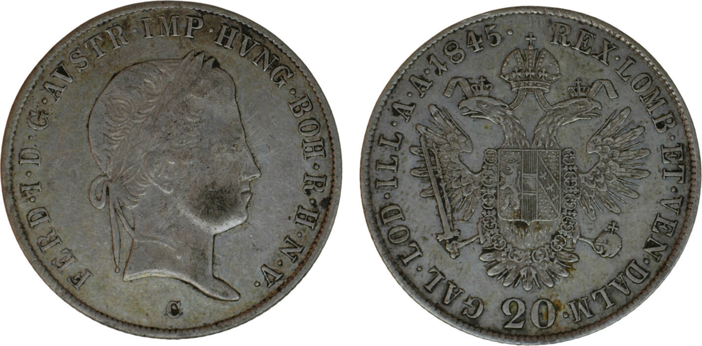 Austria Habsburg, 20 Kreuzer, 1845, Ferdinand I, C C | MA-Shops