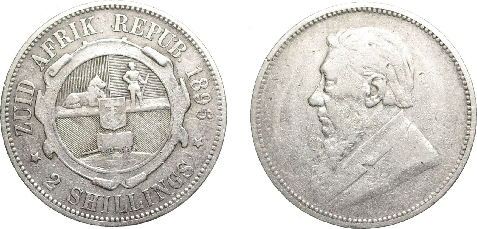 Südafrika 2 Schillings 1896 Paul Kruger, Zuid Afrikanische Republik ss ...