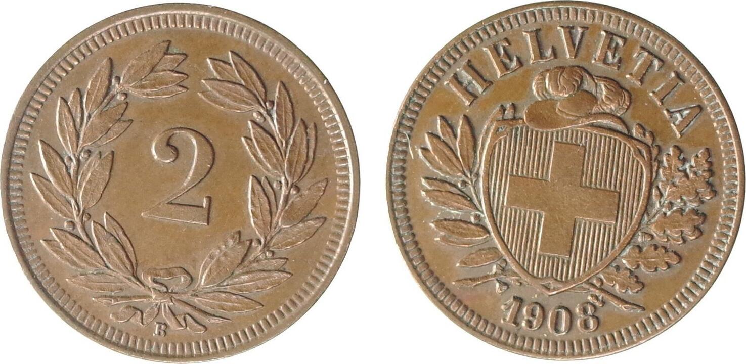 Schweiz 2 Rappen 1908 vz+ | MA-Shops