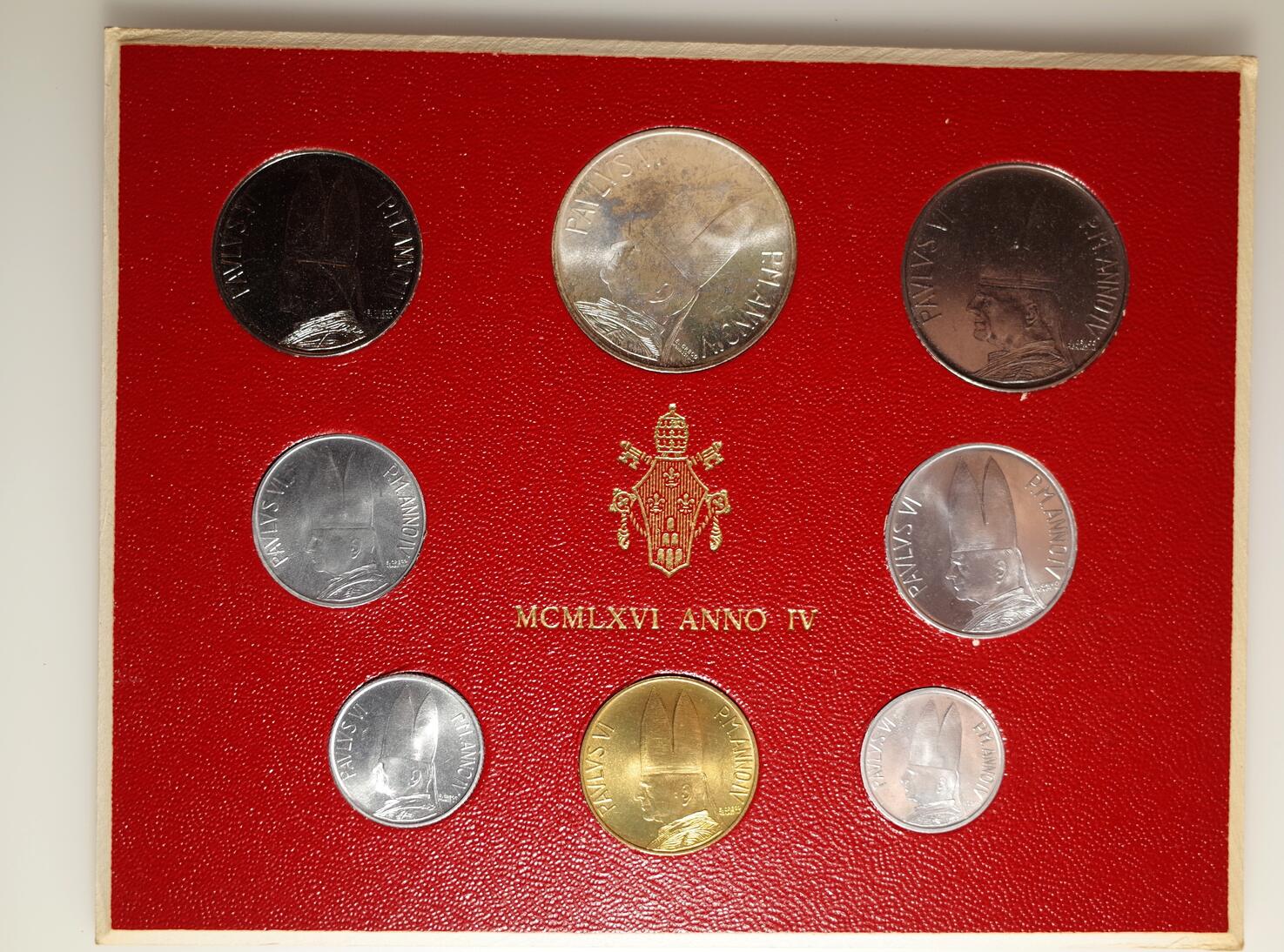 Vatikan KMS / Kursmünzensatz 1966 ANNO IV - PAUL VI 1963 - mit 500 Lire ...
