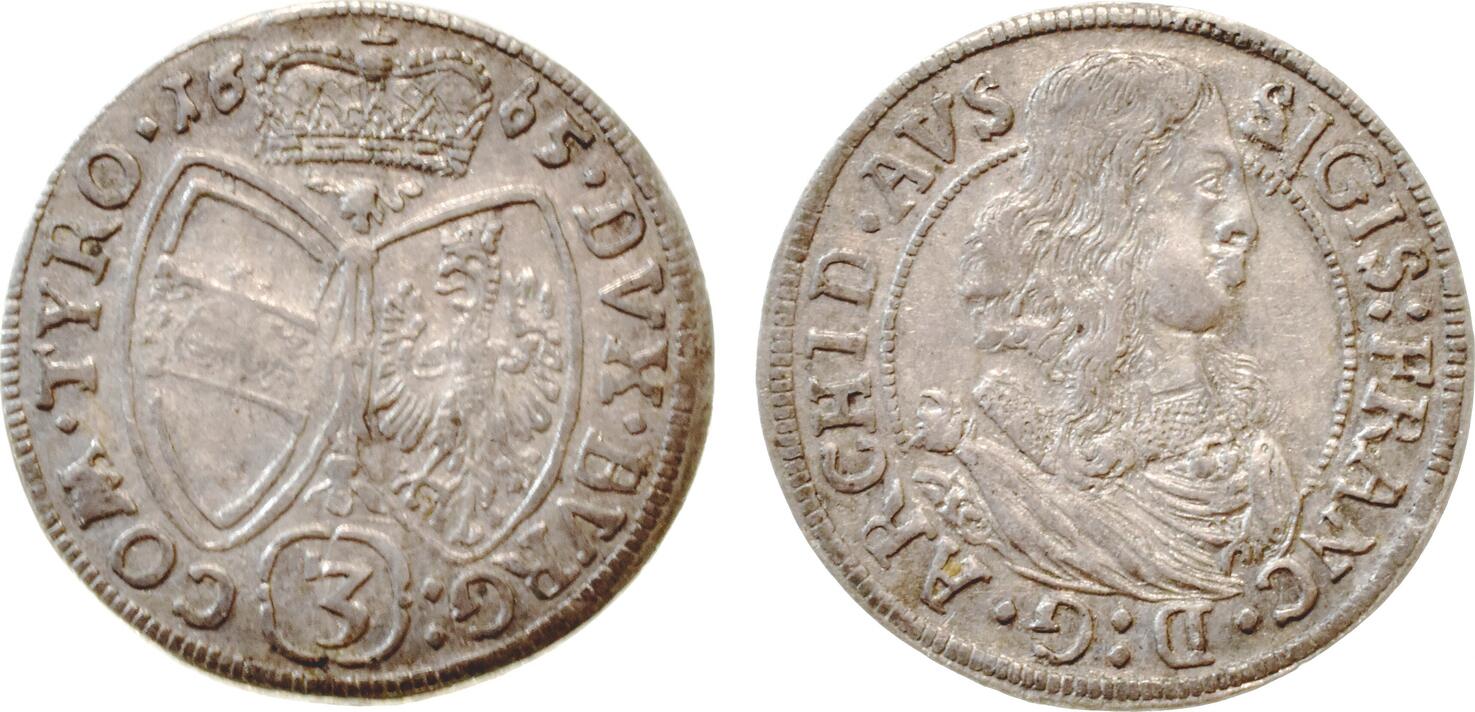 Deutschland 3 Kreuzer 1665 Haus Habsburg, Erzherzog Sigismund Franz ...