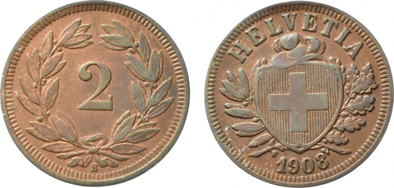Schweiz 2 Rappen 1908 vz | MA-Shops