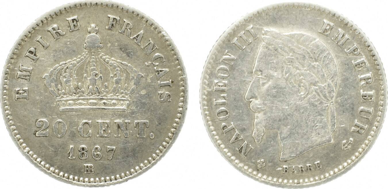 Frankreich 20 Centimes 1867 BB Strassburg ss | MA-Shops