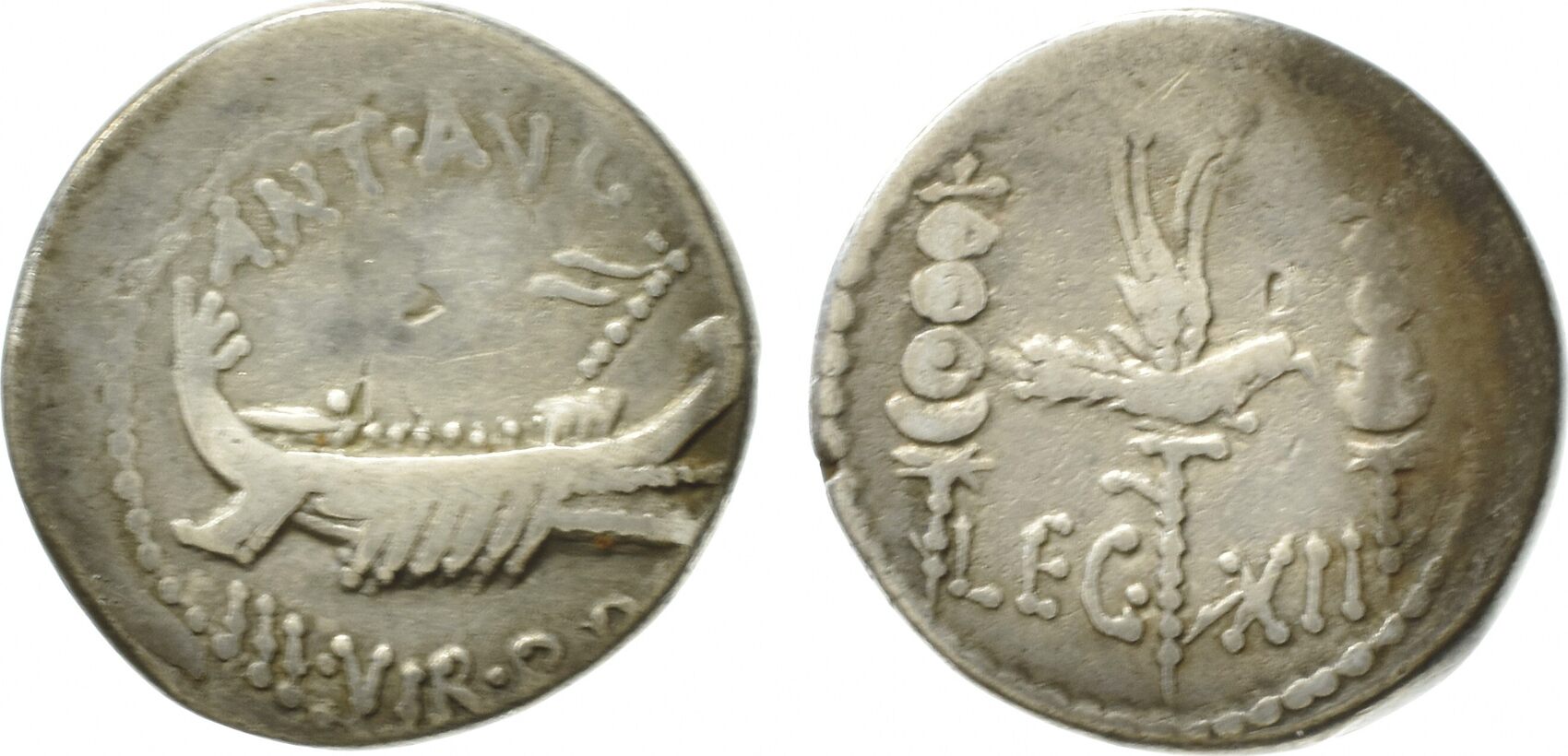 Römische Republik 32-31 v.Chr. Marcus Antonius AR Denarius, LEG XII, 31 ...