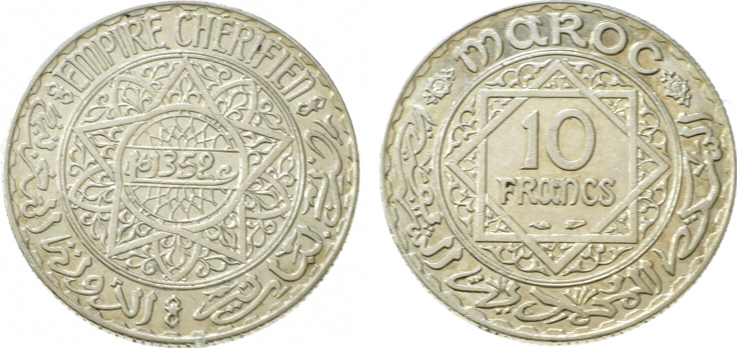 Marokko 10 Francs 1371 / 1933 Französisches Protektorat (1921 - 1956) VZ+ | MA-Shops