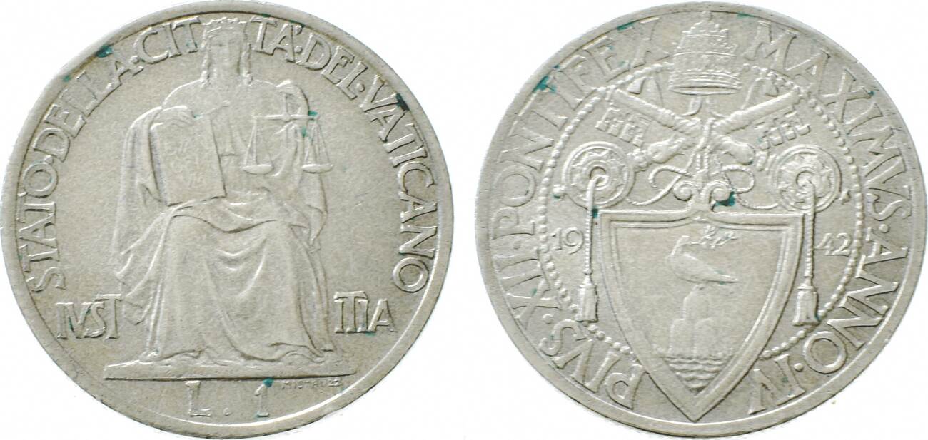 Vatikan 2 Lire 1942 Pius XII. 1939-1958 vz | MA-Shops