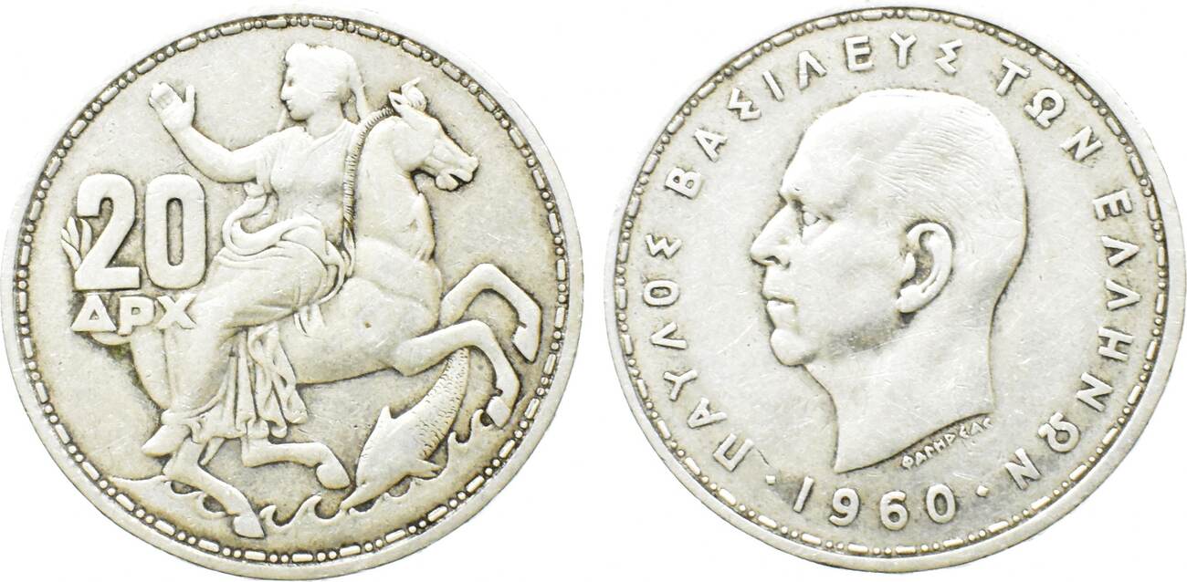Griechenland 20 Drachmen 1960 König Paul I. (1954 - 1965) ss | MA-Shops