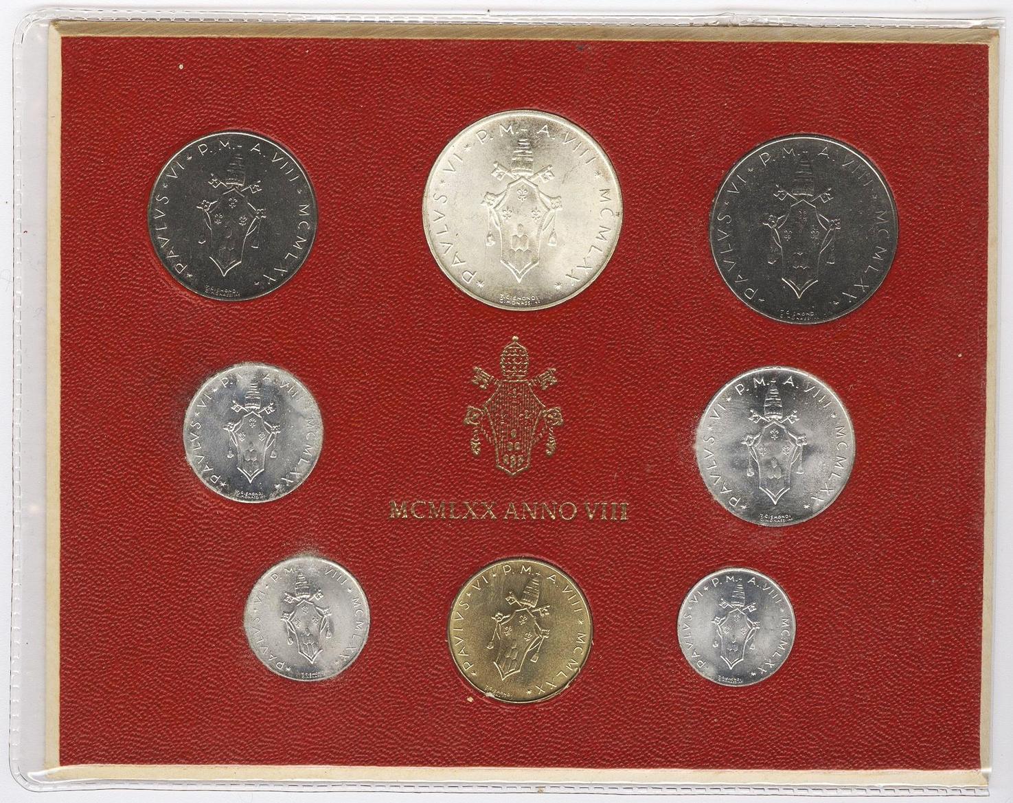 Vatikan Kursmünzensatz 1 - 500 Lire 1970 MCMLXXIII Anno VIII, in ...
