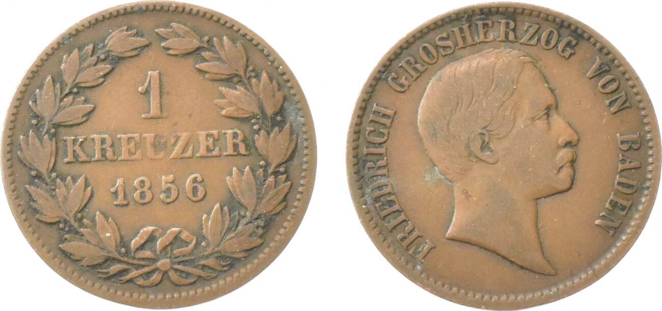 Deutschland 1 Kreuzer 1856 Baden-Durlach, Friedrich I. 1852-1907 ss ...
