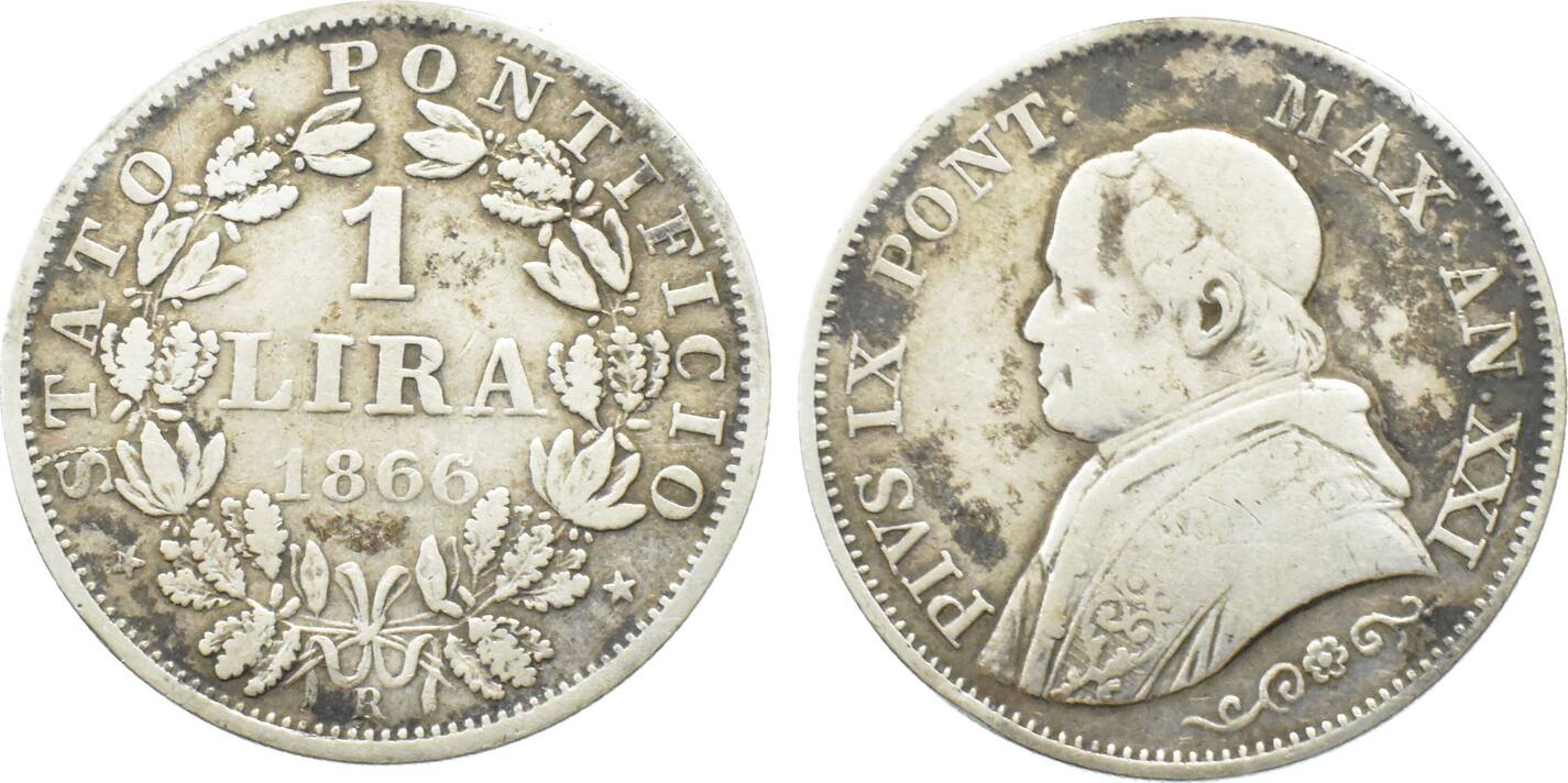 Vatikan 1 Lire 1866 R Pius IX (1846-1878) ss | MA-Shops