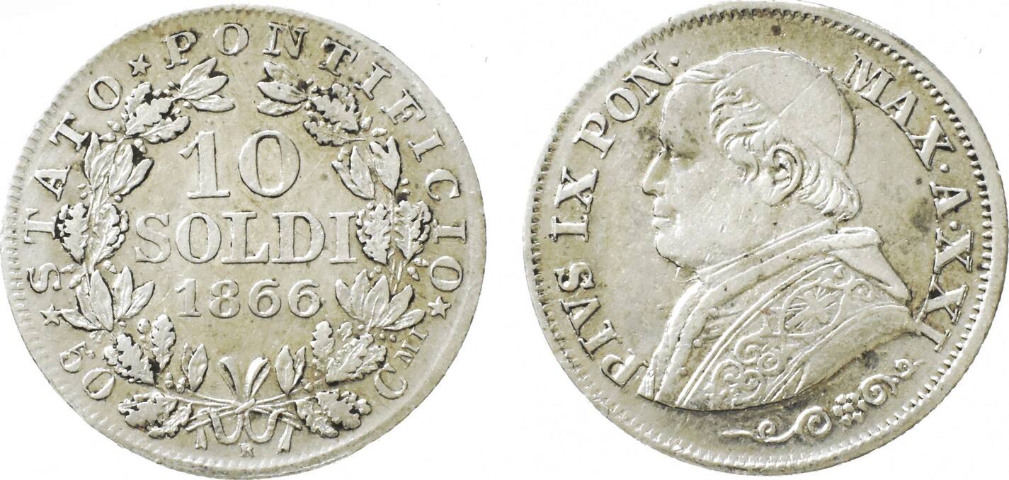 Vatikan 10 Soldi 1866 Pius IX (1846-1878) ss | MA-Shops