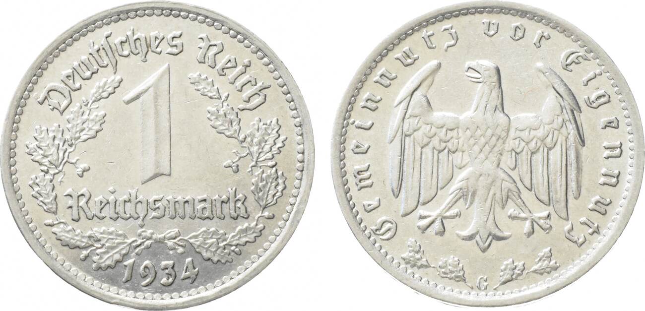 Deutschland 1 Reichsmark 1934 G Weimarer Republik vz | MA-Shops