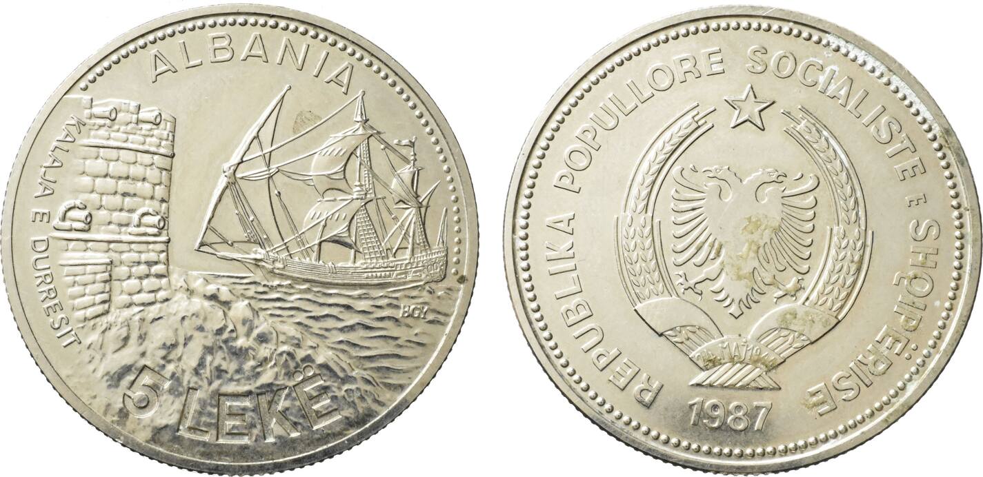 Albanien 5 Leke 1987 60 Jahre Hafen Durrës unz | MA-Shops