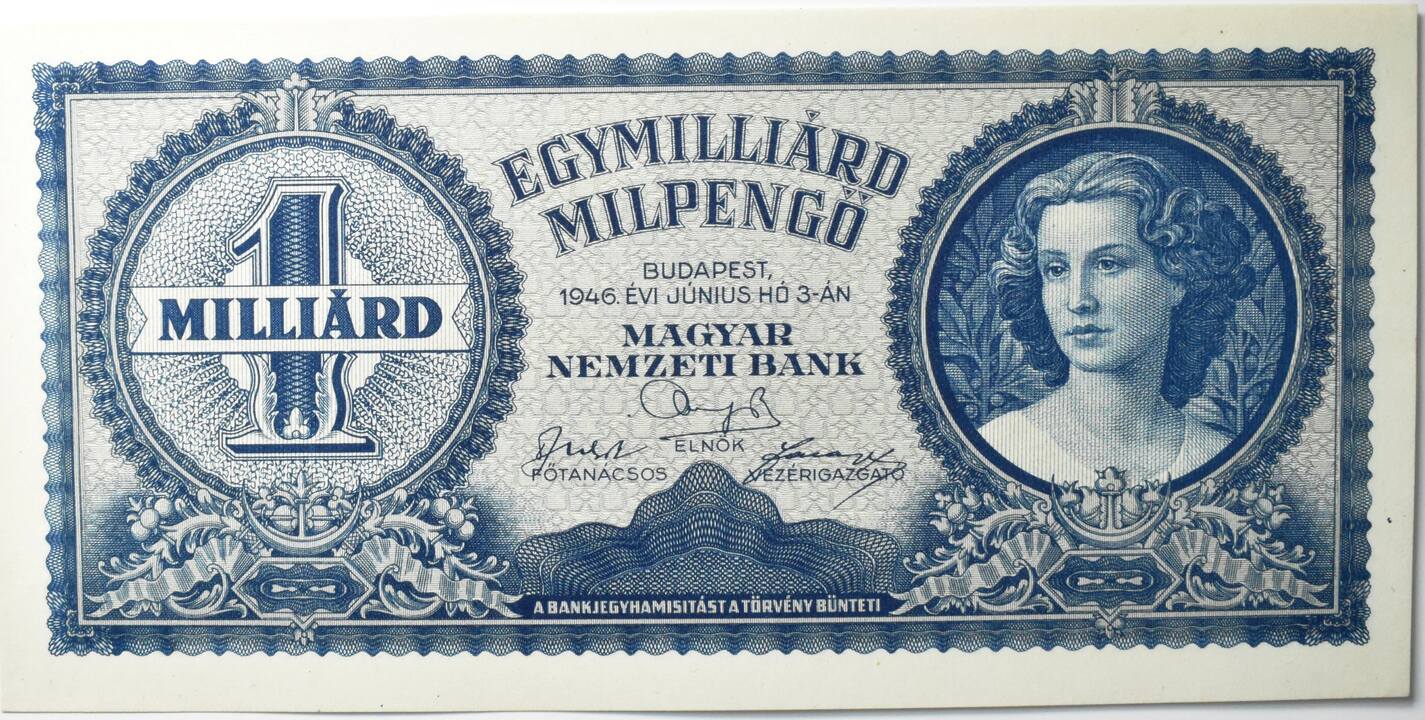 Ungarn 1000000000 Milpengő 1946 HUNGARY / MAGYAR 1 Milliard Pengo ...