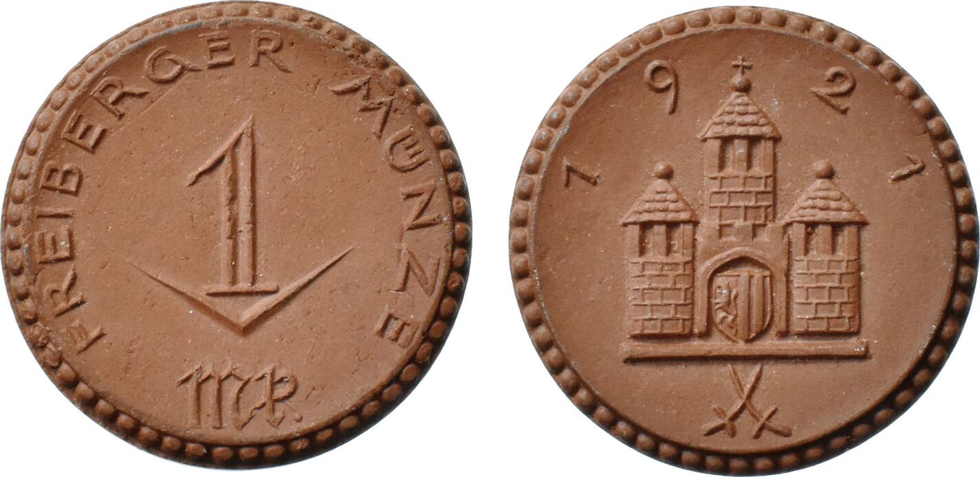 Deutschland Sachsen 1 Mark 1921 Freiberg Sachsen, Porzellan Manufaktur ...