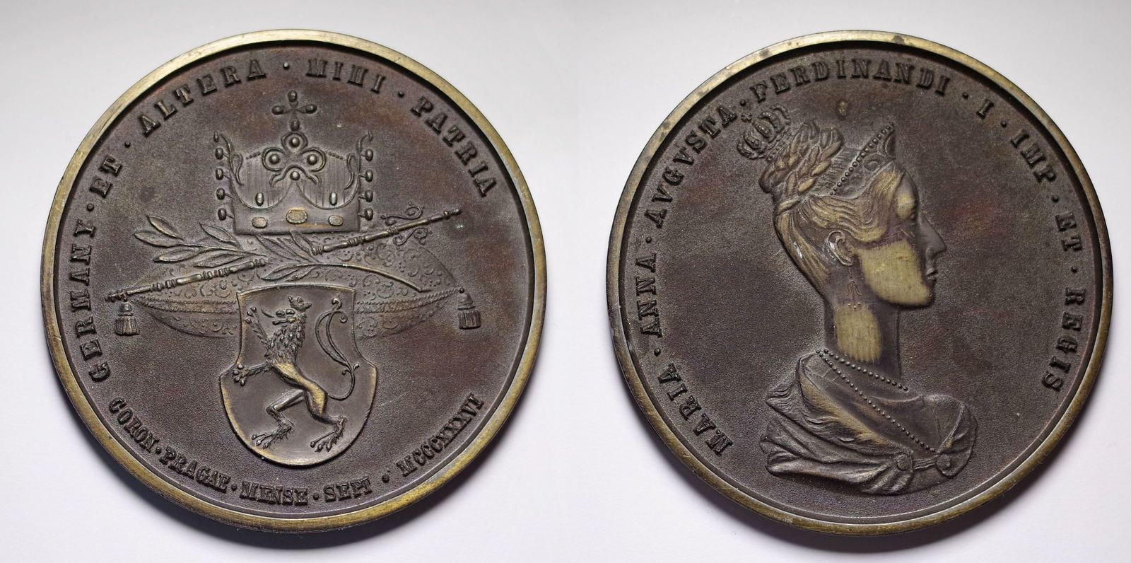 Deutschland Medaille 1836 Krönung Ferdinand I. + Maria Anna Augusta ss ...
