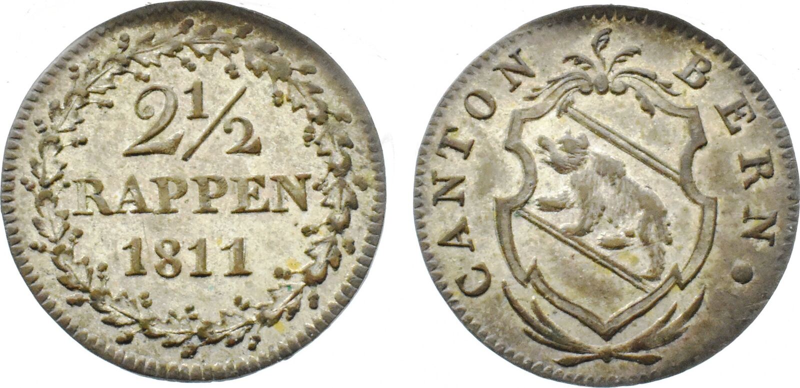 Schweiz 1 1/2 Rappen 1811 Kt. Bern (1797-1850) Selten in dieser Erhaltung! Very scarce in this ...