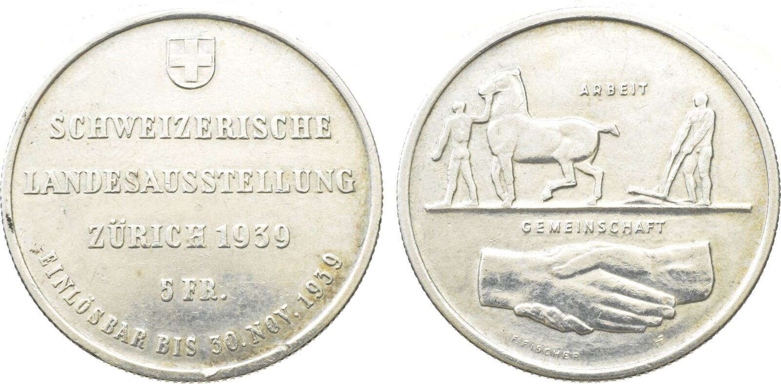 Schweiz 5 Franken 1939 Gedenkmünze Landesausstellung vz | MA-Shops