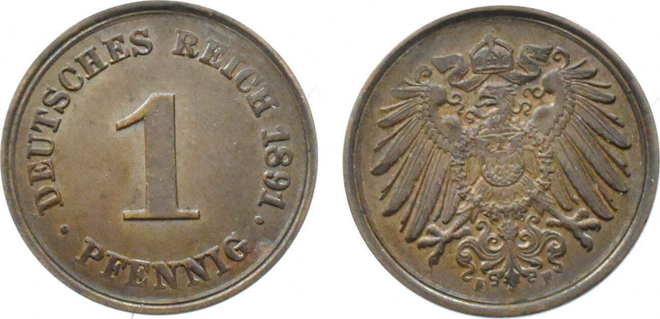 Deutschland 1 Pfennig 1891 F Kaiserreich, grosser Adler vz | MA-Shops