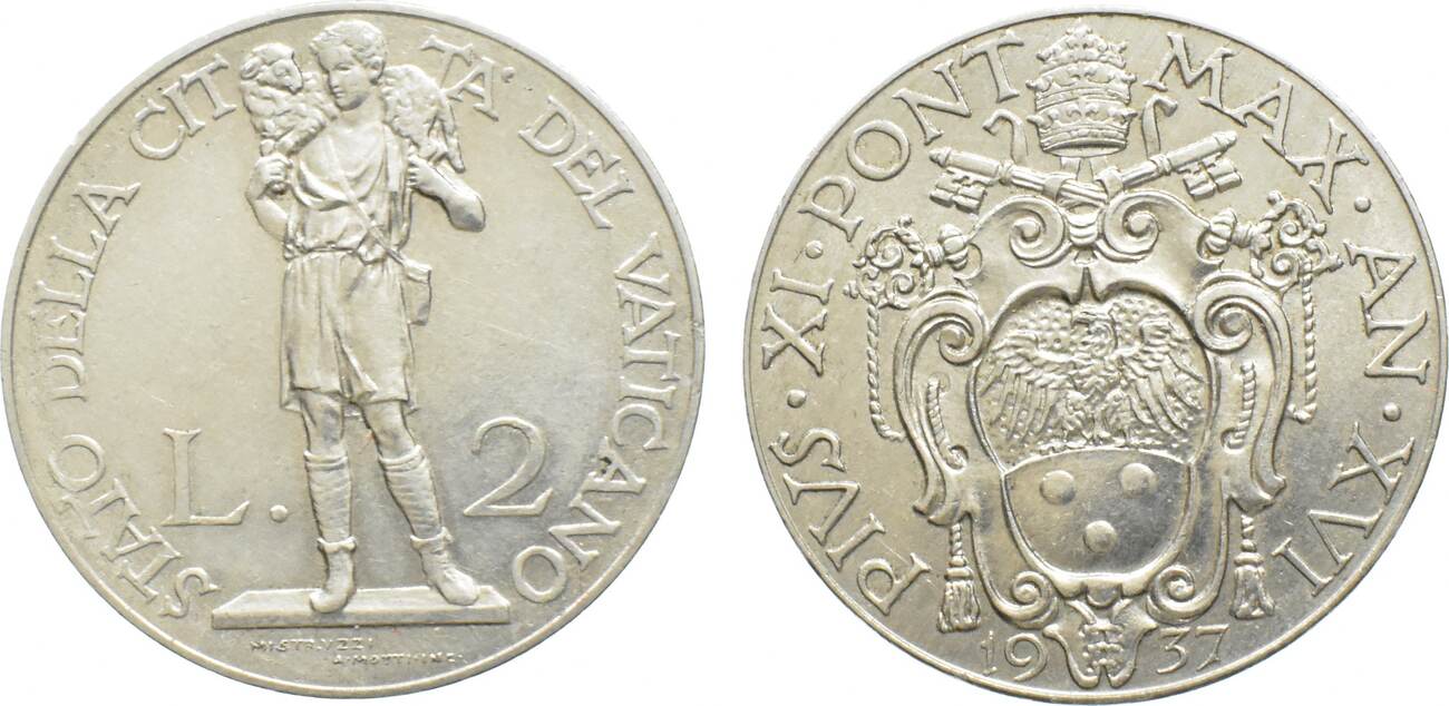 2 Lire 1937 Vatikan, Pius XI. (1922-1939) vz-unz | MA-Shops