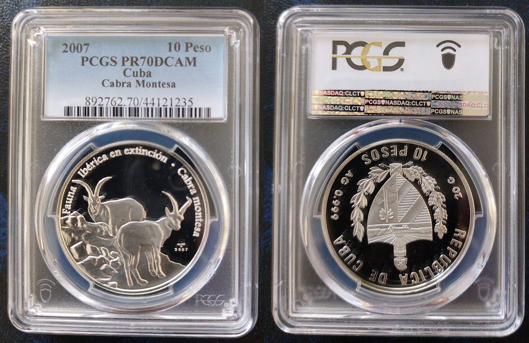 10 PESOS CUBA SILVER PROOF 10 PESO COIN 2007 YEAR KM#889 CABRA MONTESA ...