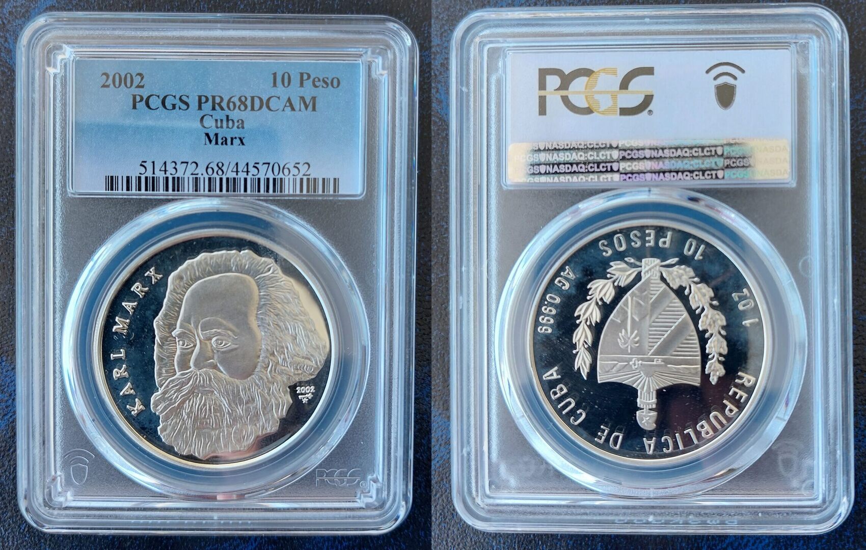 CUBA SILVER PROOF 10 PESOS COIN 2002 YEAR KM#785 KARL MARX PCGS PR68 ...