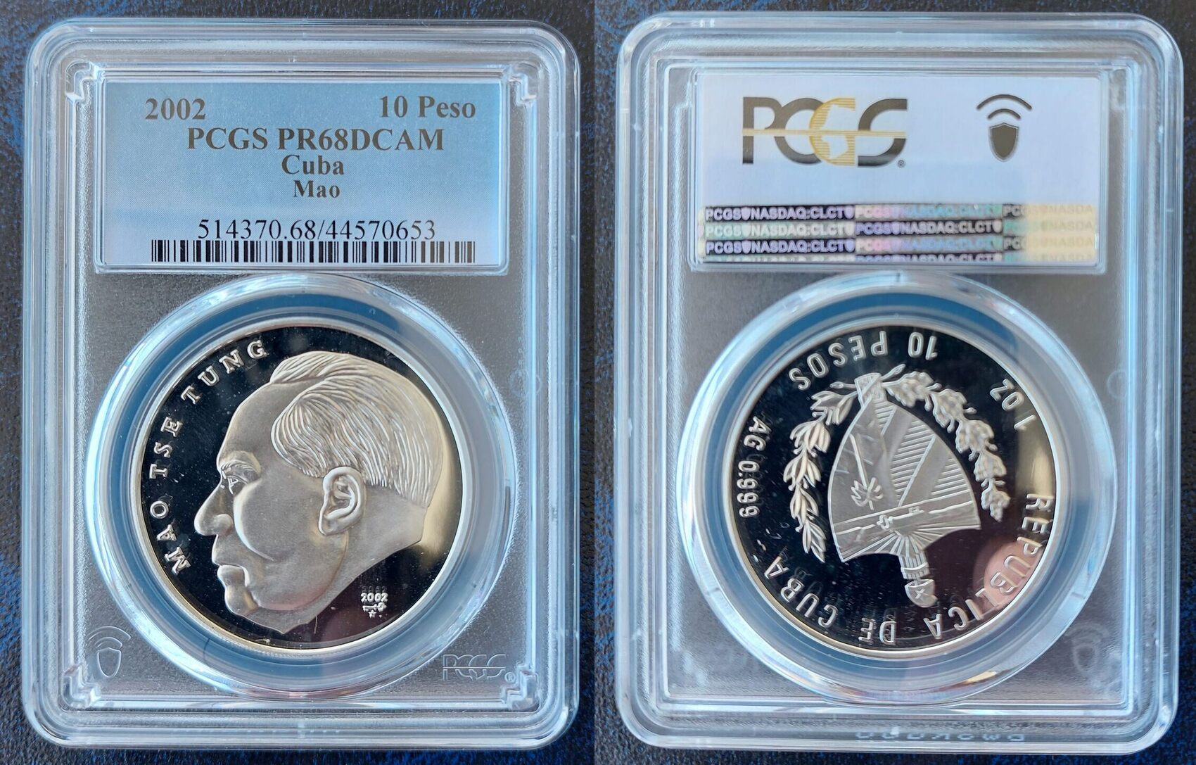 CUBA SILVER PROOF 10 PESOS COIN 2002 YEAR KM#784 MAO TSE THUN PCGS PR68 ...