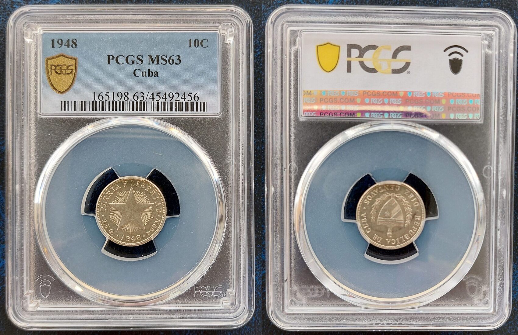 CUBA SILVER 10 CENTAVOS UNC COIN 1948 YEAR KM#A12 PCGS GRADING MS63 | MA-Shops