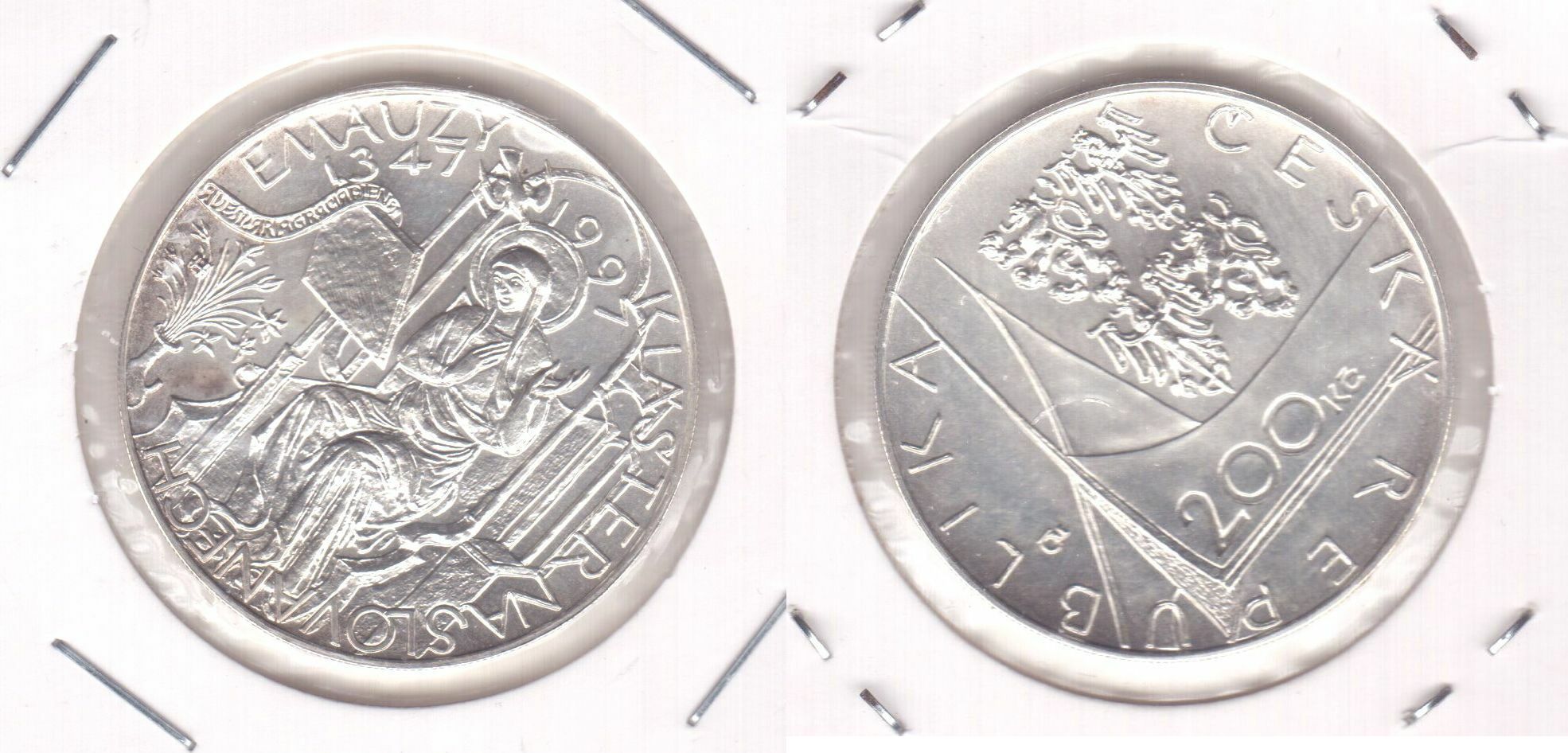 200 KORUN 1997 CZECH REPUBLIC SILVER UNC COIN YEAR KM#29 EMAUZY MONASTERY | MA-Shops