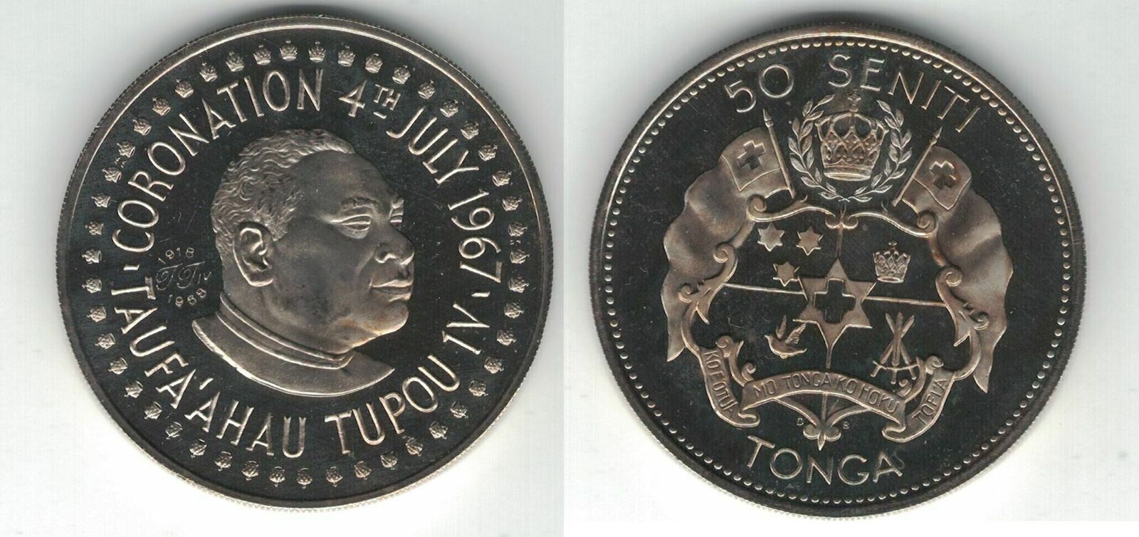 50 SENITI 1967 TONGA PROOF COIN YEAR KM#16 CORONATION TUPOU IV ...
