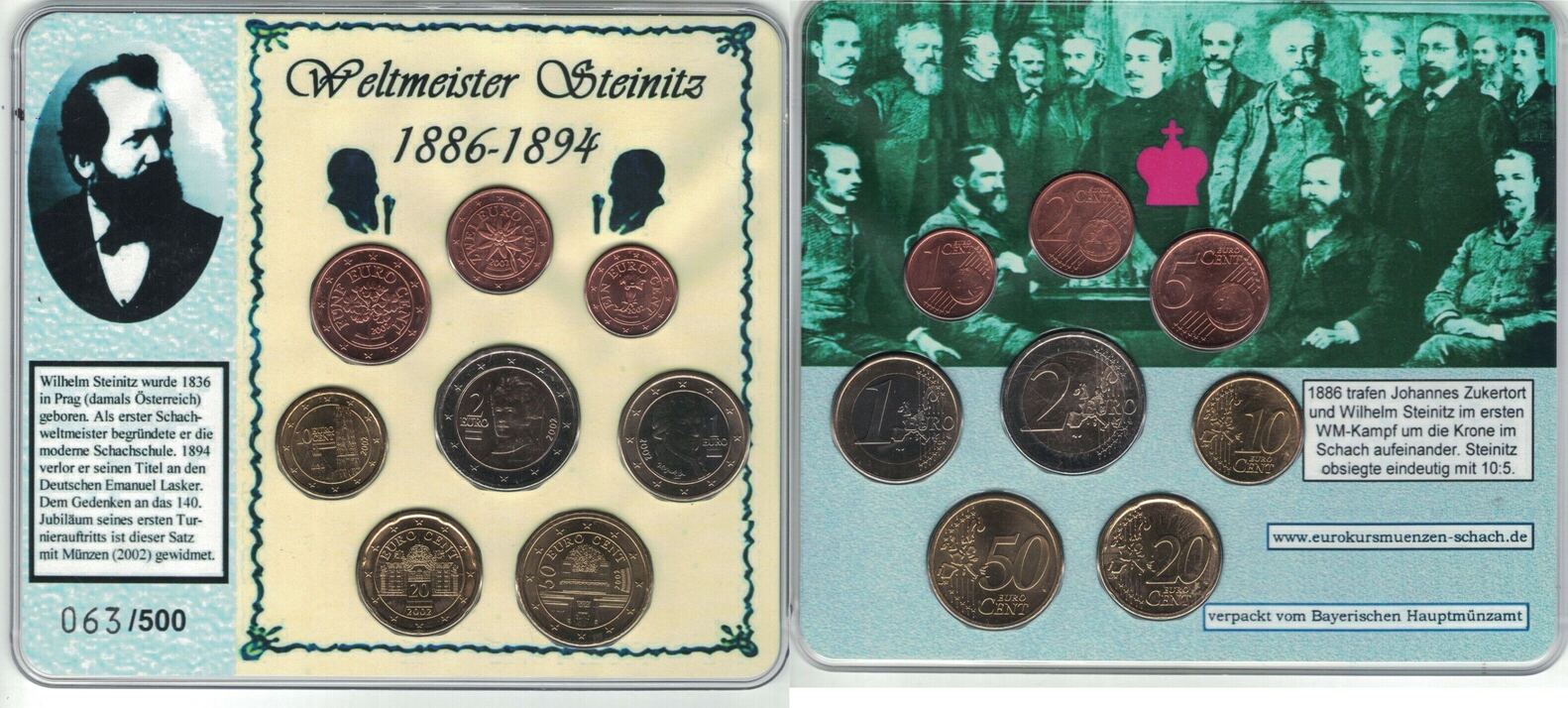 0.01 CENT 2002 AUSTRIA 8 DIF UNC COINS SET - 2 EURO YEAR STEINITZ ONLY ...
