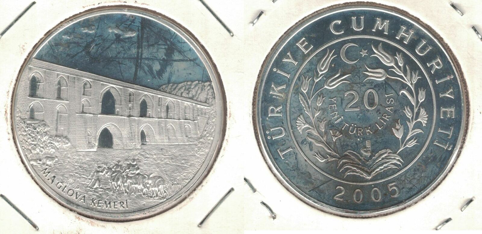 LIRA 2005 TURKEY SILVER PROOF 20 NEW COIN YEAR KM#1194 MAGLOVA AQUADUCT ...
