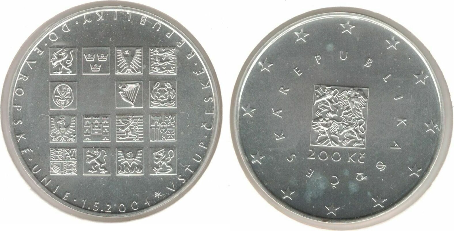 200 KORUN 2004 CZECH REPUBLIC SILVER UNC COIN YEAR Accession to the EU KM#71 | MA-Shops