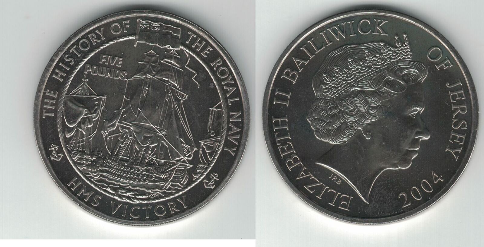 5 POUNDS 2004 JERSEY RARE UNC COIN YEAR KM#133 ROYAL NAVY HMS VICTORY ...