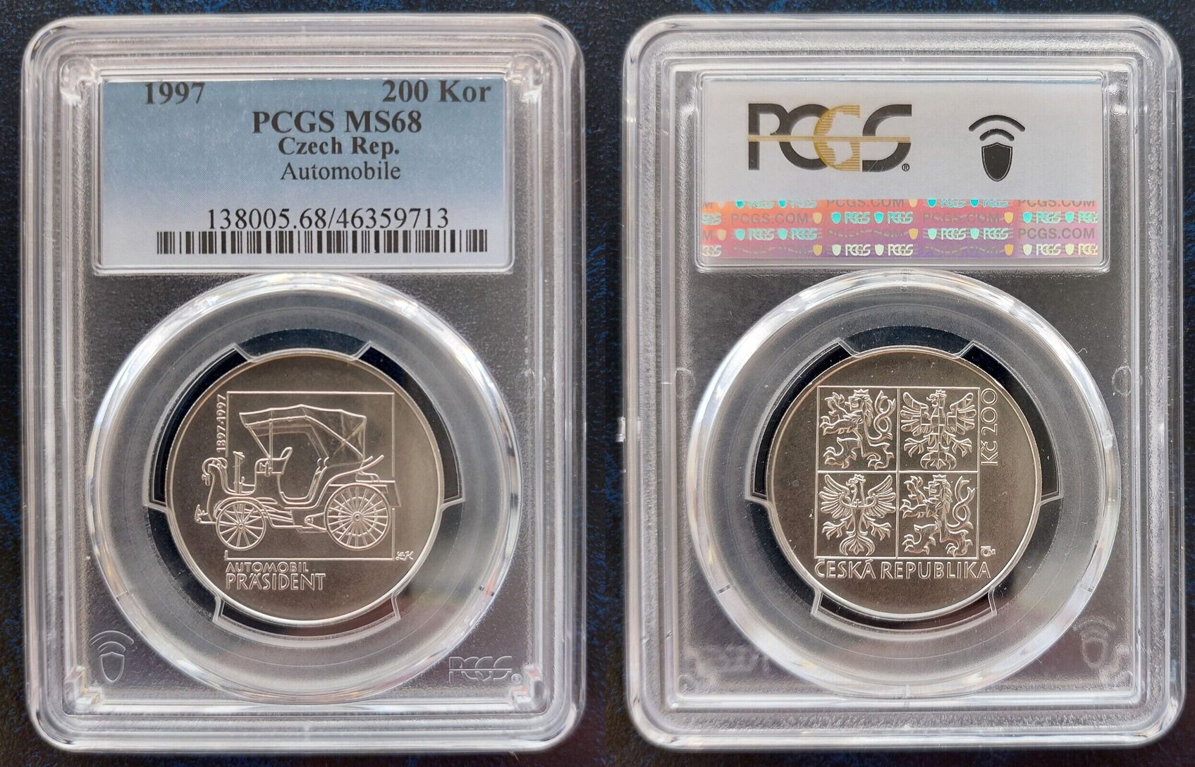200 KORUN 1997 CZECH REPUBLIC SILVER UNC COIN YEAR KM#26 AUTOMOBILE PCGS MS68 | MA-Shops