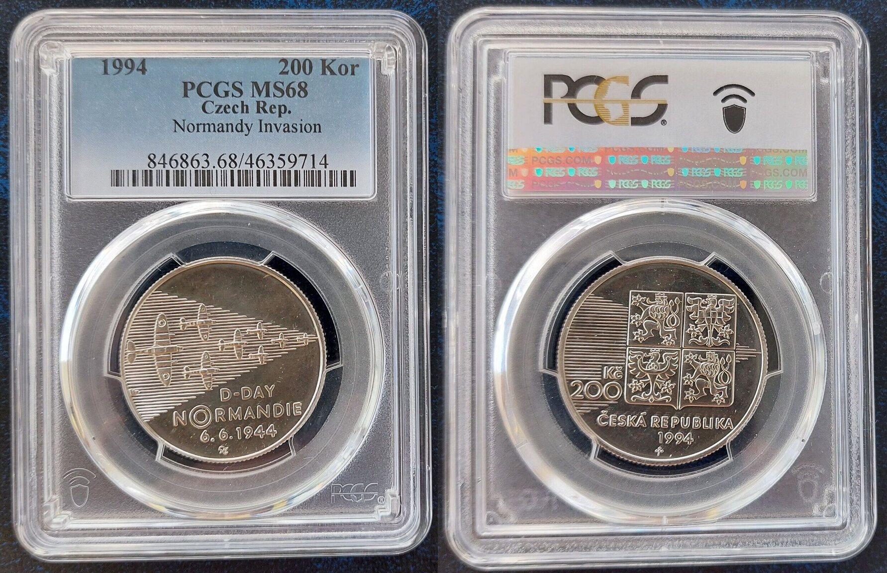 200 KORUN 1994 CZECH REPUBLIC UNC COIN YEAR KM#12 DAY NORMANDY PCGS MS68 TOP | MA-Shops