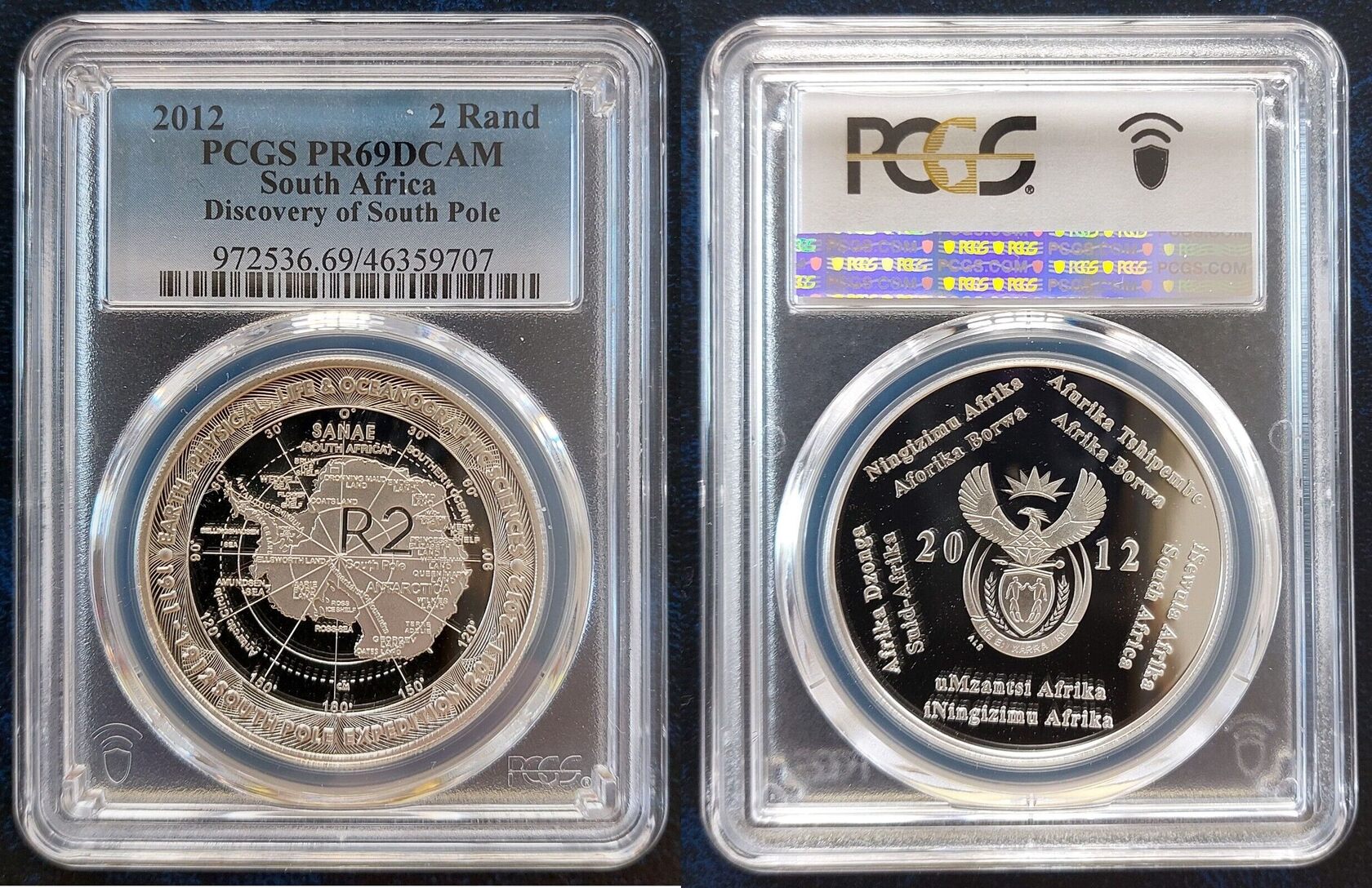 2 RAND 2012 SOUTH AFRICA SILVER PROOF COIN YEAR KM#561 POLE PCGS PR69 ...