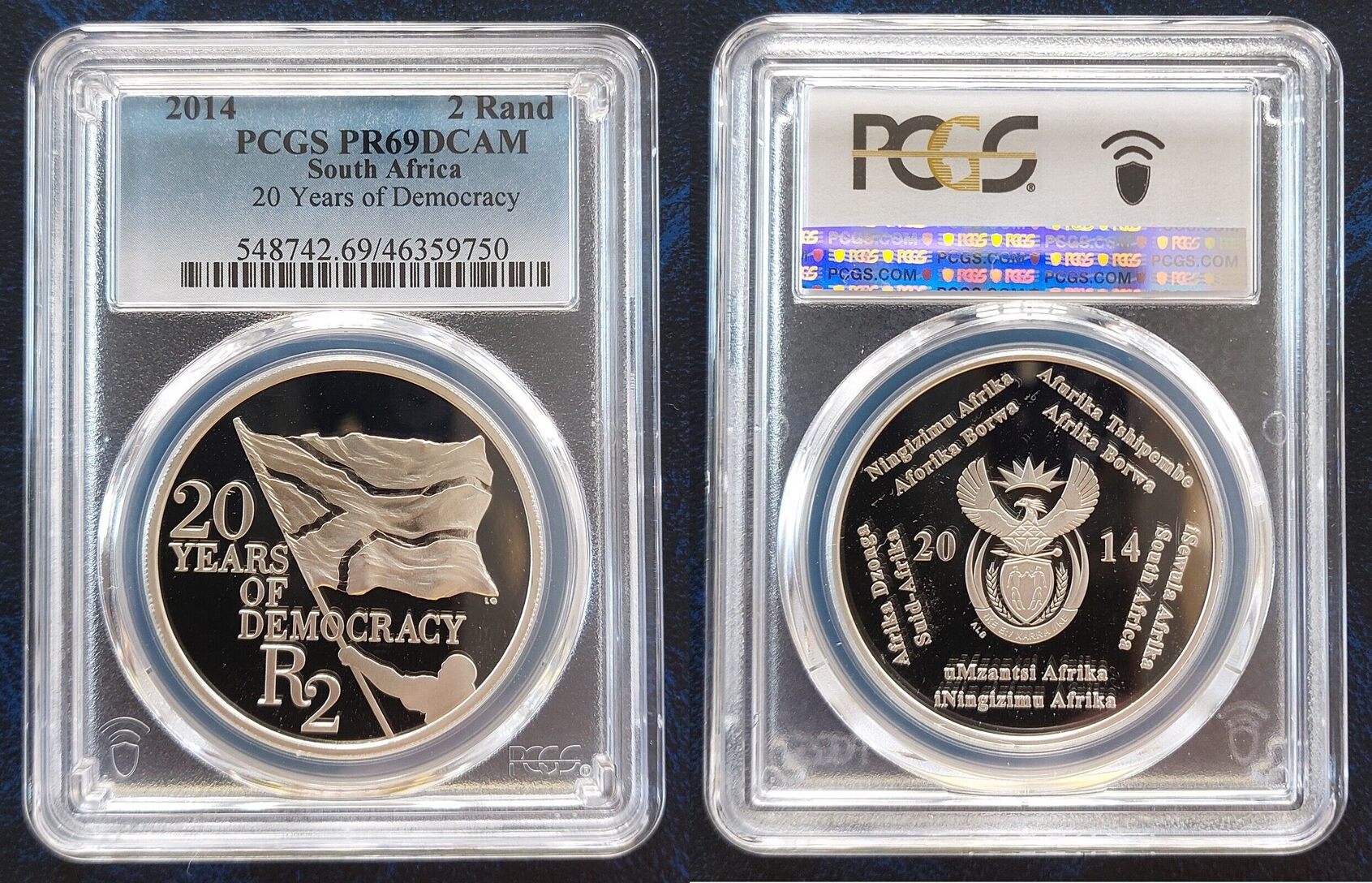 2 RAND 2014 SOUTH AFRICA SILVER PROOF COIN YEAR KM#580 DEMOCRACY PCGS ...