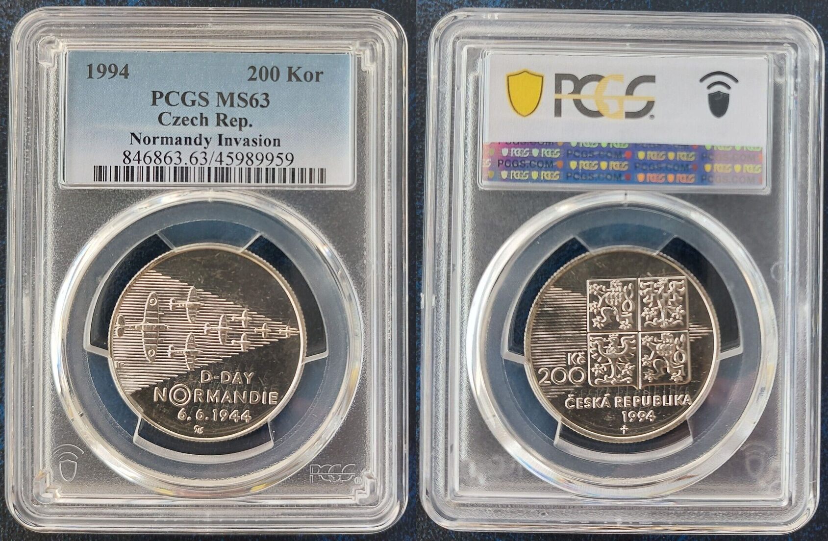 200 KORUN 1994 CZECH REPUBLIC SILVER UNC COIN YEAR KM#12 DAY NORMANDY PCGS MS63 | MA-Shops
