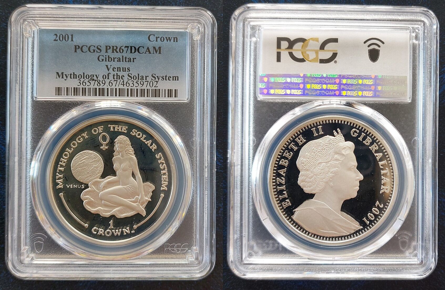 1 CROWN 2001 GIBRALTAR SILVER PROOF COIN YEAR KM#950a VENUS PCGS PR67 ...