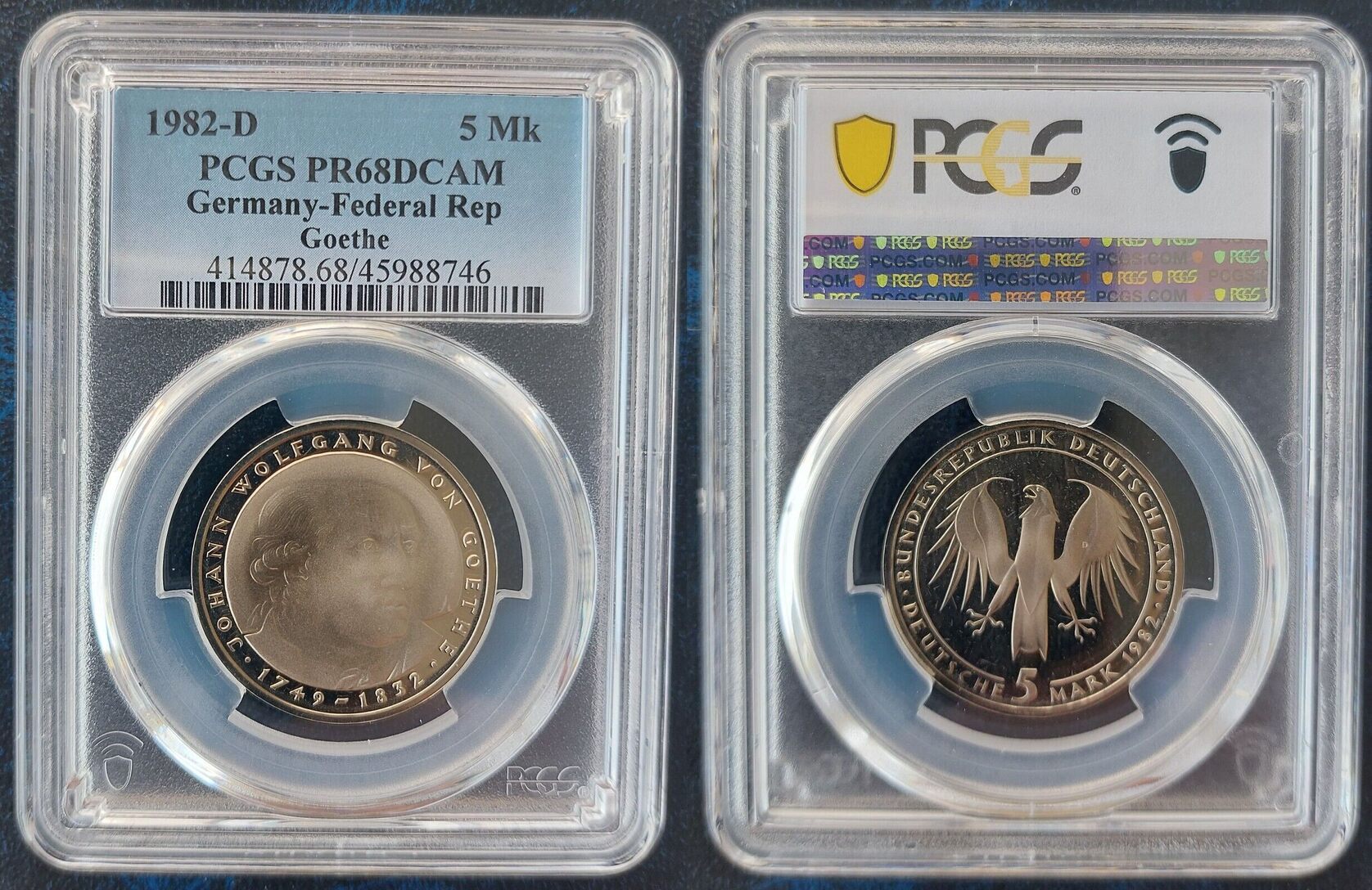 5 MARK 1982 D GERMANY PROOF COIN YEAR KM#156 GOETHE PCGS PR68DCAM | MA ...
