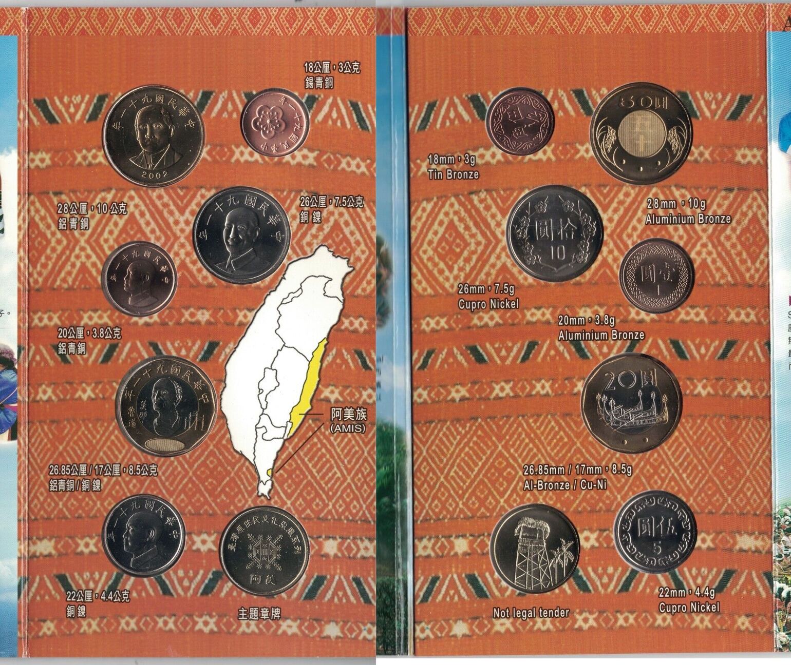 MEDAL 2002 TAIWAN 6 DIF BU COINS MINT SET 1/2 - 50 YUAN YEAR MINT PACK ...