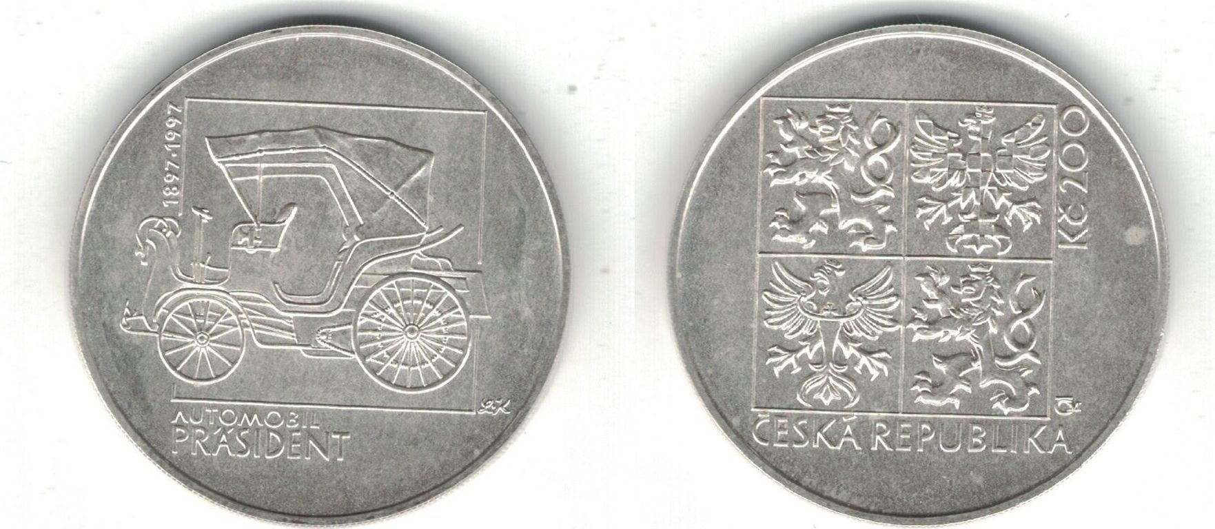 200 KORUN 1997 CZECH REPUBLIC SILVER UNC COIN YEAR KM#26 AUTOMOBILE | MA-Shops