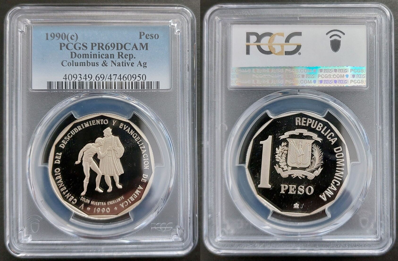 1 PESO 1990 DOMINICAN SILVER PROOF COIN YEAR KM 77a COLUMBUS PCGS PR69 1-peso-1990-dominican-silver-proof-coin-year-km-77a-columbus-pcgs-pr69