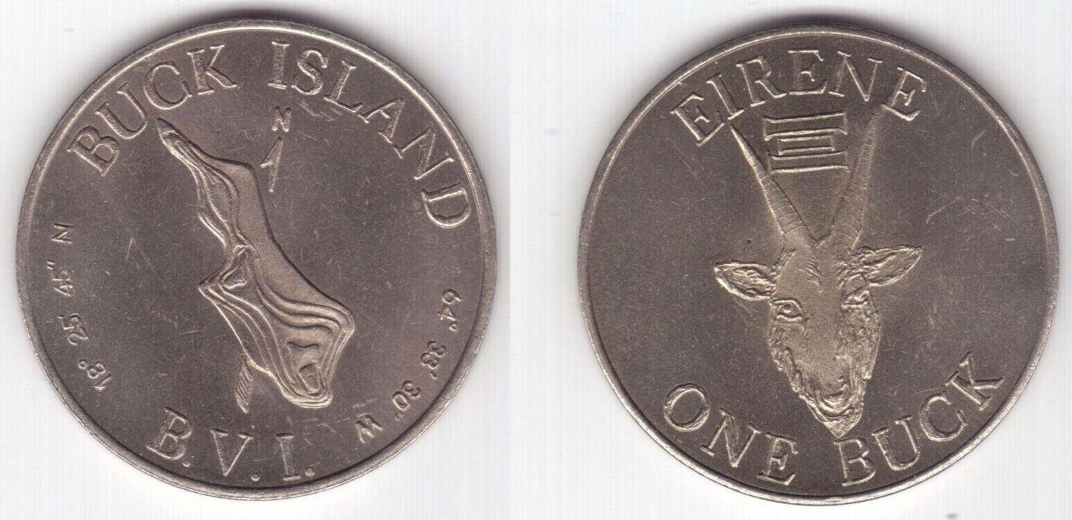 1958 BUCK ISLAND 1 BUCK COIN YEAR MAP BVI | MA-Shops